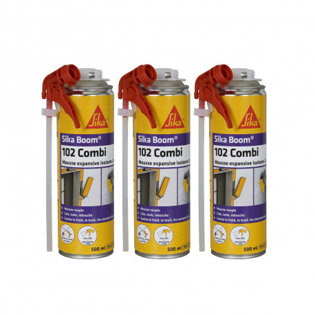 Lot de 3 mousses polyuréthanes expansives SIKA Sika Boom 102 Combi - 500ml - Espace Bricolage